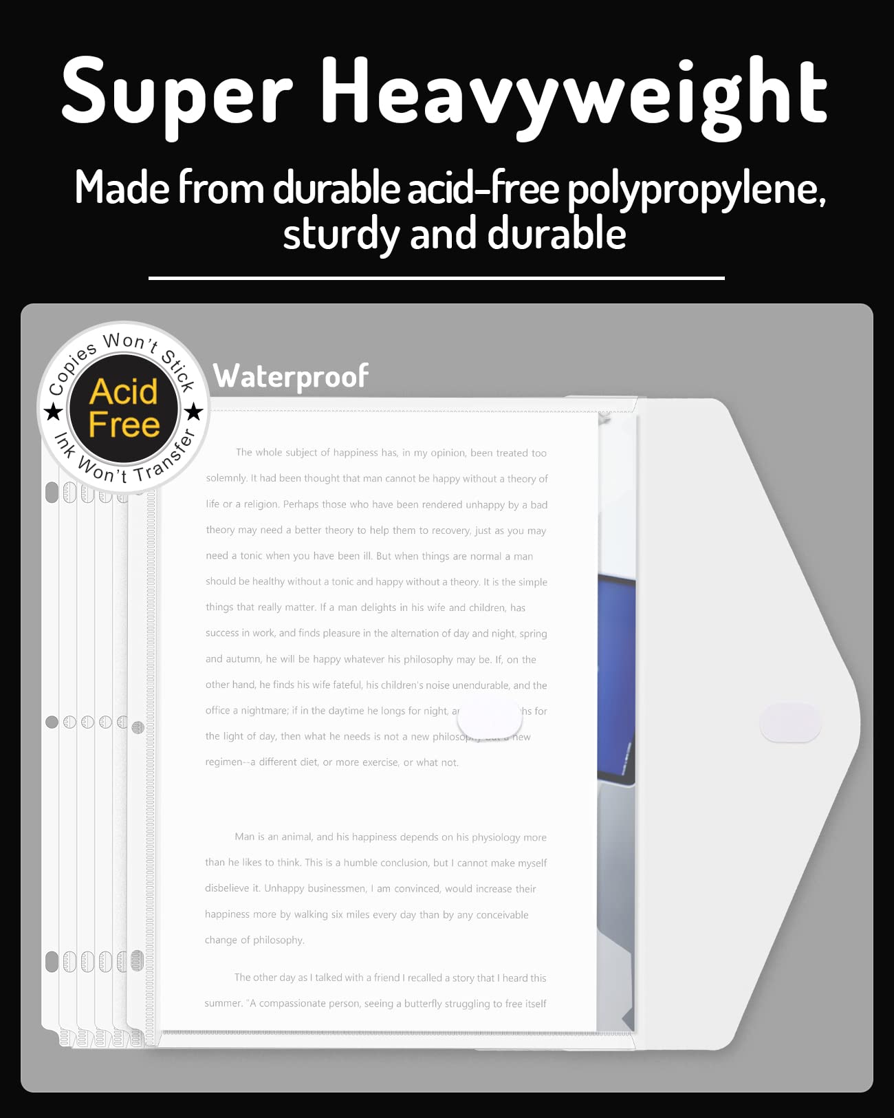 Forvencer Binder Pocket, 10 Pack Super Heavyweight Poly Binder Pocket with Hook and Loop Closure, Binder Folders Side Loading, 3 Ring Binder Pocket, Letter Size, Clear