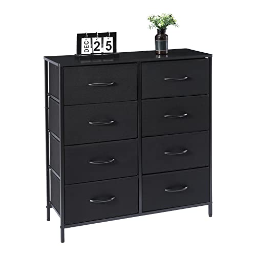 Kamiler Dresser with 8 Drawers,4-Tier Wide Chests of Drawers,Tall Storage Organizer Tower Unit for Bedroom,Living Room,Hallway,Closets - Sturdy Steel Frame,Wood Top, Easy Pull Fabric Bins(Black)