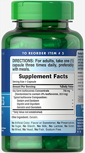 Puritans Pride Non-GMO Soy Isoflavones 750 Mg, May Help with hot Flashes in menopausal Women*, 120 ct