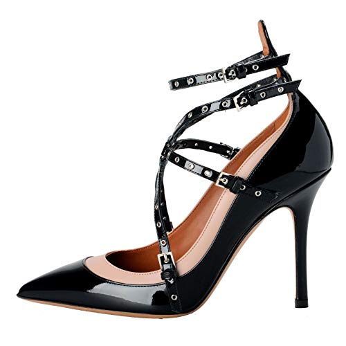 Valentino Women's Patent Leather Two Tones Ankle Strap High Heels Shoes Sz US 9 IT 40 Multi-Color