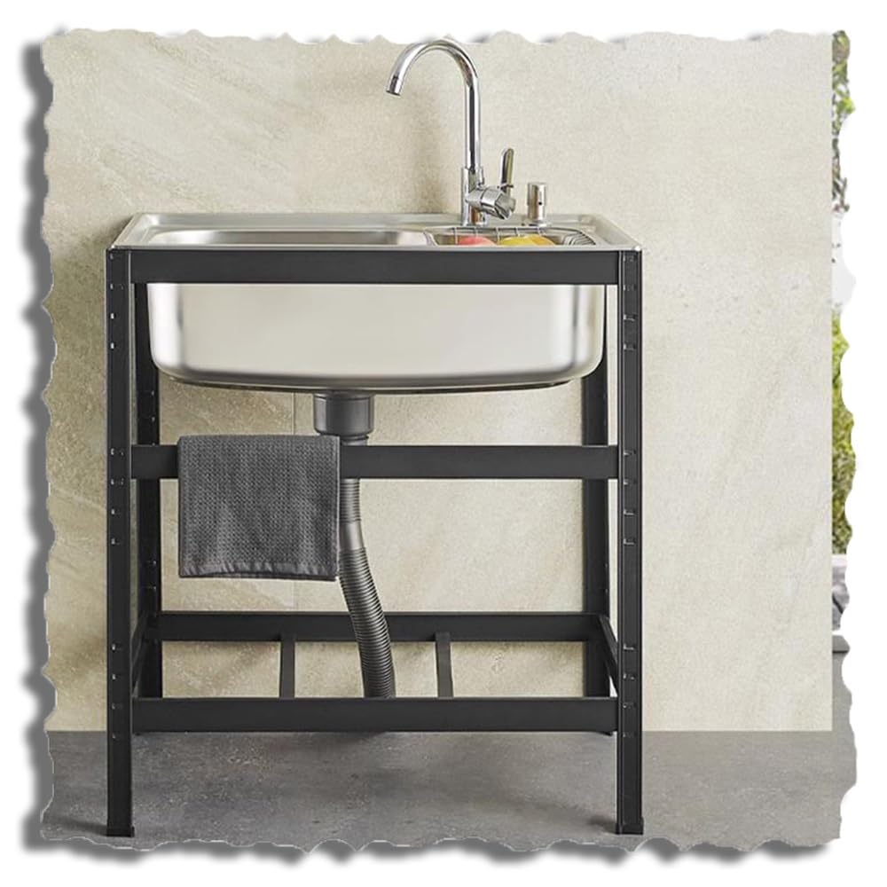 HCZION Camping Sink Portable Kitchen Sink Outdoor Utility Sink Kitchen Washing Hand Basin Farmhouse Washing Sink/Freestanding/Sturdy Anti-Overflow (Color : Cold, Size : 58x43cm(23x17in))
