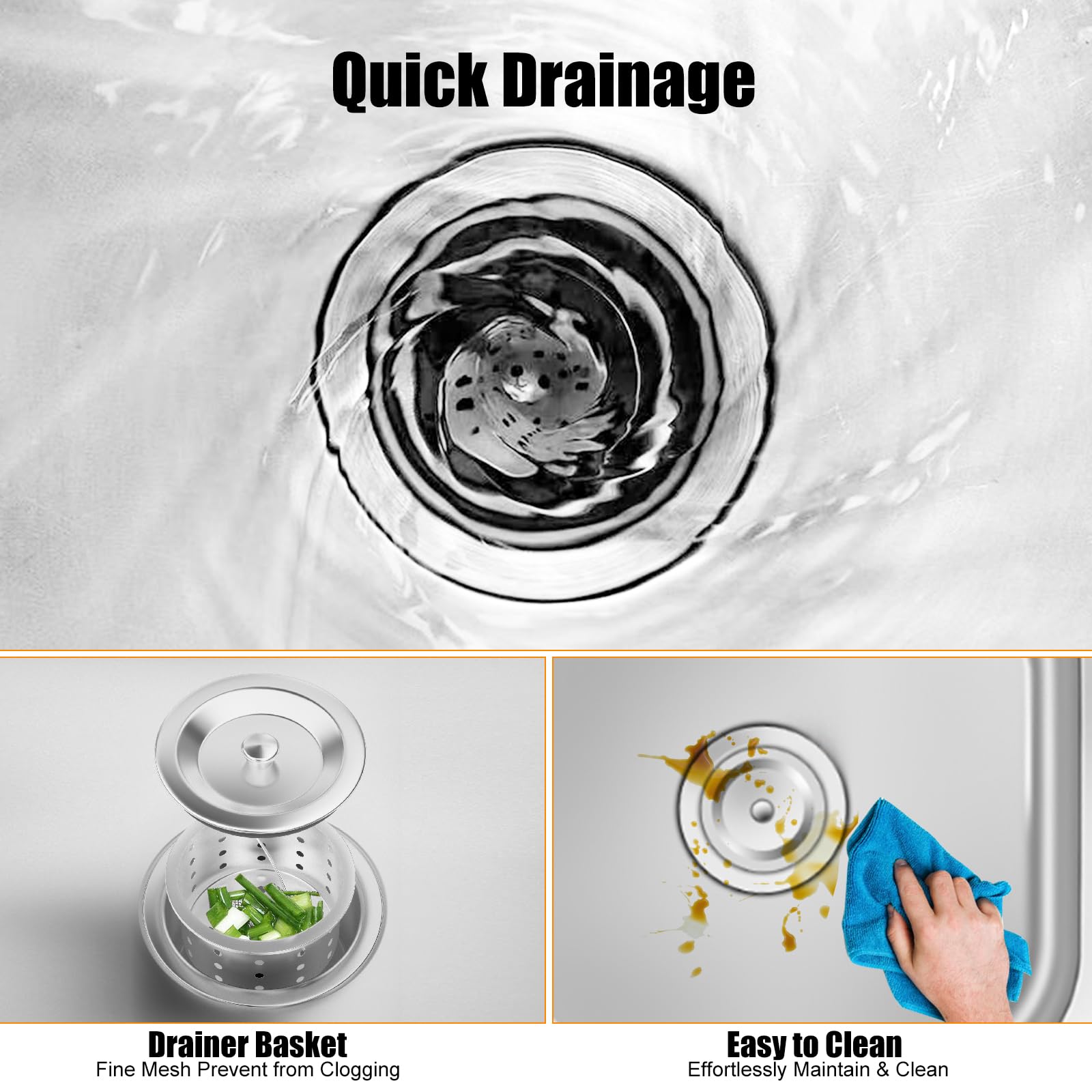 Utility Sink, Stainless Steel Sink, Single Bowl Freestanding Sink Kitchen Sinks with Hot & Cold Hoses Outdoor Sink for Laundry Garden Garage Commercial Restaurant