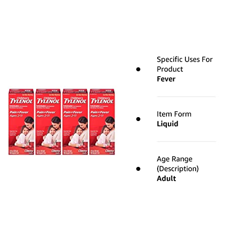 TYLENOL Children's Pain & Fever Relief, Cherry Blast Liquid, 4 oz (Pack of 4)