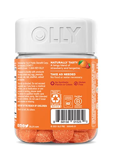 Olly Laser Focus Gummy 18 Day Supply Gummies Ginseng Alpha GPC B Vitamins Chewable Supplement, Berry Tangy Tangerine, 36 Count