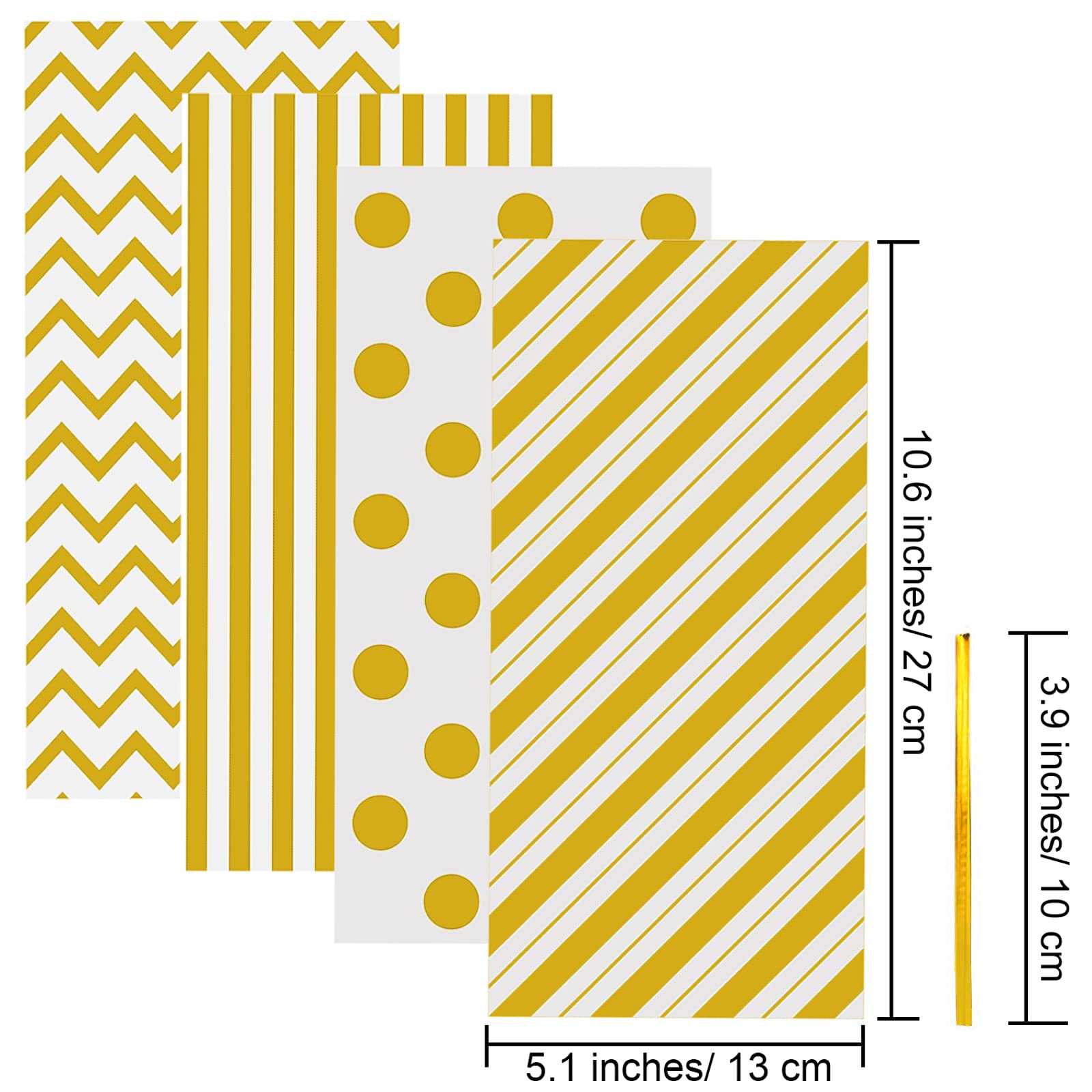 Aneco 100 Pack Gold Cellophane Bags Plastic Candy Bags Gift Bags Goodie Bags with Twist Ties for Valentine, Birthday, Gift Cookie Snack Packing Party Favor Supplies