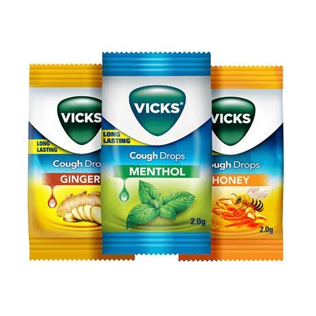 VICKS Cough Drops Throat Irritation Relief |3 Flavors- Menthol|Honey|Ginger | 185 Drops JAR