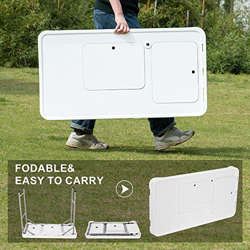 Allpop Folding Fish Cleaning Table with 2 Sinks, 42.5’’ Portable Camping Fish Fillet Station with Faucet, Spray Nozzle, Drain Hose, Storage Box, Built-in Drawer& Knife Groove for Picnic, White