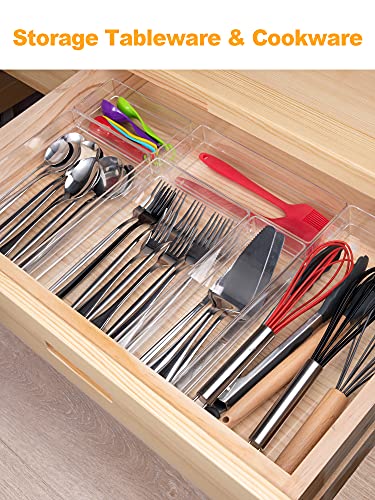 SMARTAKE 29-Piece Drawer Organizer with Non-Slip Silicone Pads, 4-Size Desk Drawer Organizer Trays Storage Tray for Makeup, Jewelries, Utensils in Bedroom Dresser, Office and Kitchen (Clear)