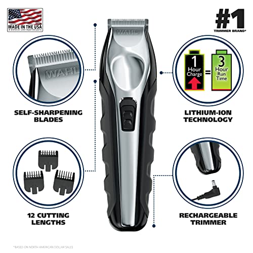Wahl USA Lithium Ion Total Beard Trimmer for Men with 11 Guide Combs for Easy Trimming, Detailing, & Grooming β Model 9888
