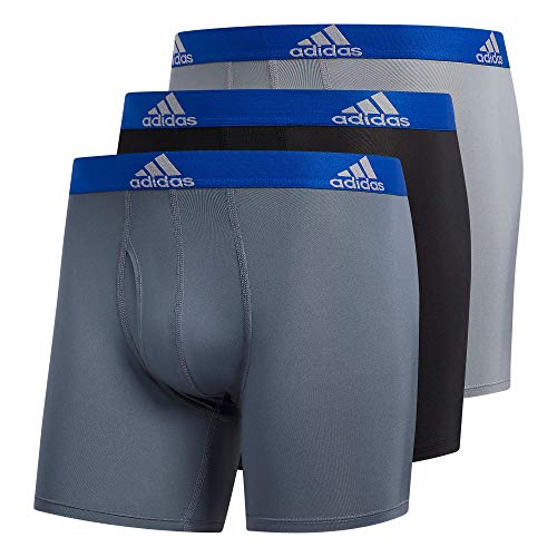 adidas Men's Performance Boxer Brief Underwear (3-Pack), Onix Grey/Black/Collegiate Royal Blue, Medium