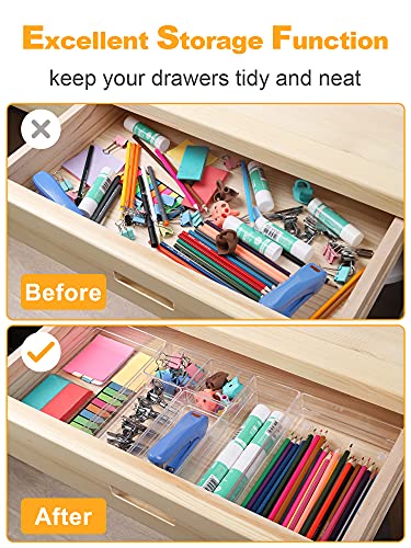 SMARTAKE 29-Piece Drawer Organizer with Non-Slip Silicone Pads, 4-Size Desk Drawer Organizer Trays Storage Tray for Makeup, Jewelries, Utensils in Bedroom Dresser, Office and Kitchen (Clear)