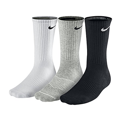 NIKE Performance Cushion Crew Training Socks (3 Pair), Grey/Black/White, Large