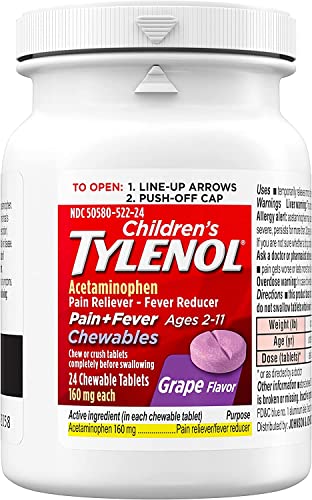 TYLENOL Children's Pain + Fever Chewables Tablets 160 mg, Grape Flavor 24 ea (3 Pack)