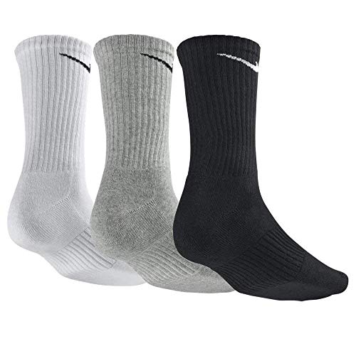NIKE Performance Cushion Crew Training Socks (3 Pair), Grey/Black/White, Large