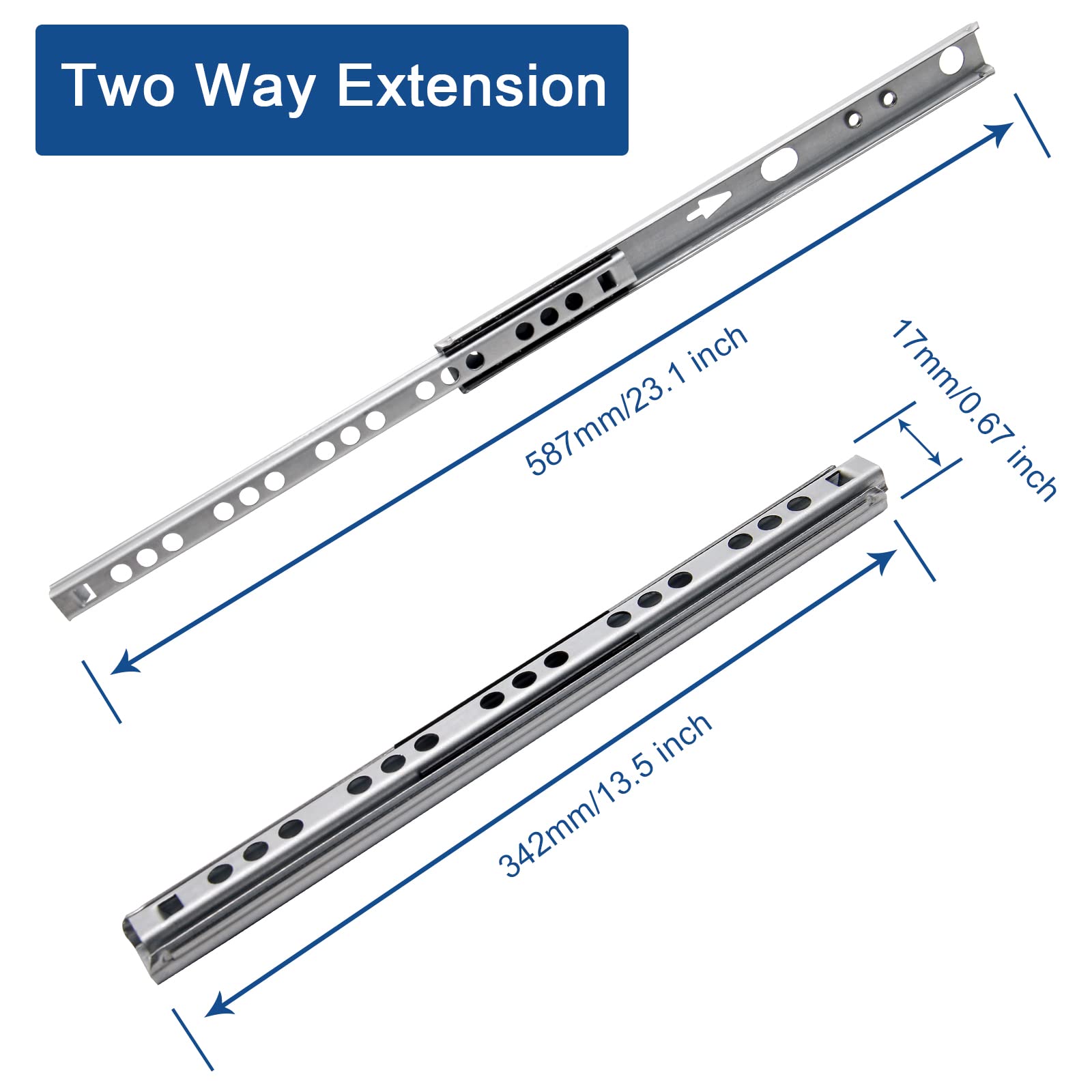 Suiwotin 13.5 Inch Drawer Slides, Metal Drawer Slide, Small Drawer Rails, Ball Bearing Dual Direction Slide Track Rail, Pack of 2 (0.7 inch Wide)