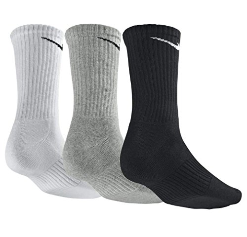 NIKE Performance Cushion Crew Training Socks (3 Pair), Grey/Black/White, Large