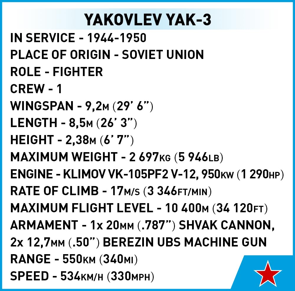 COBI Historical Collection WWII Yakovlev Yak-3 Plane