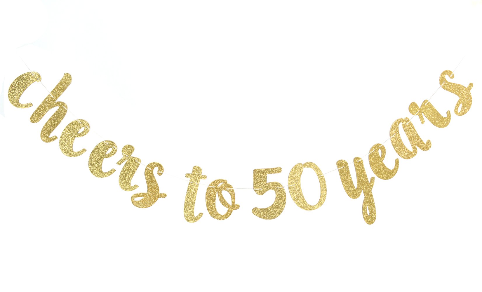 Cheers to 50 Years Banner - Happy 50th Birthday Party Decorations - 50th Wedding Anniversary Decorations-Gold