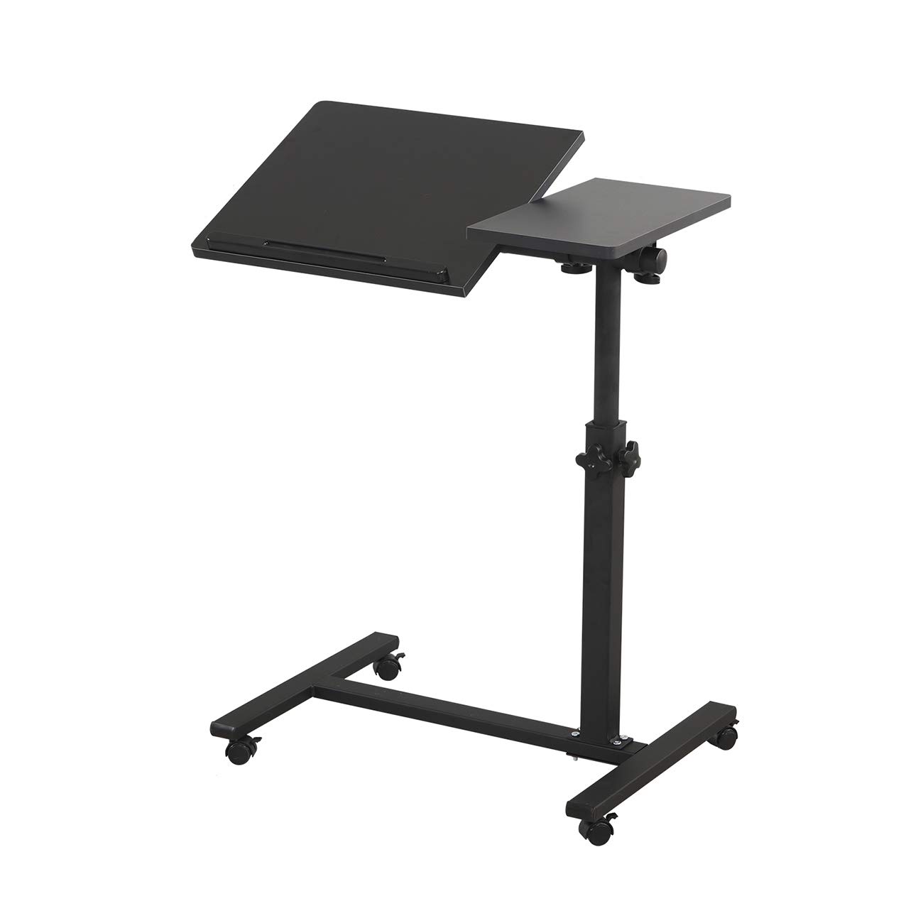 TigerDad Overbed Bedside Desk Mobile Rolling Laptop Stand Tilting Overbed Table with Wheels Height Adjustable Tray Table for Laptop Bed Sofa Side Table (Black)
