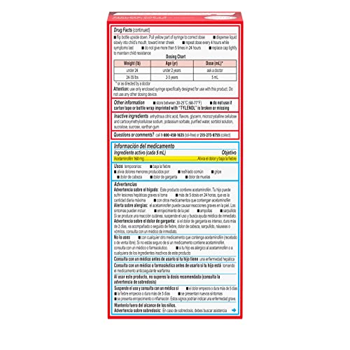Tylenol Infants Acetaminophen Medicine, Pain & Fever Relief, Dye Free Cherry, 2 fl. oz