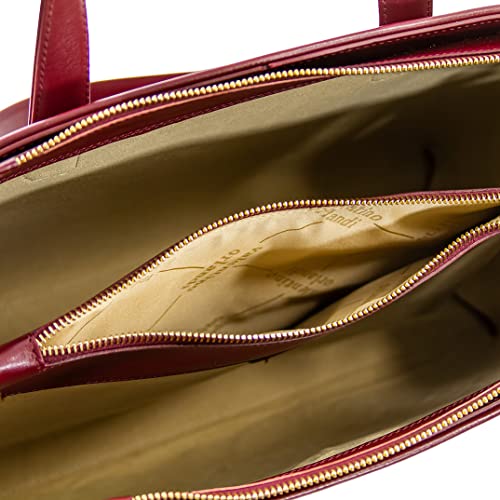 Valentino Orlandi Large Tote Purse Floral Embroidered Burgundy Genuine Leather Bag Italian Designer Handbag