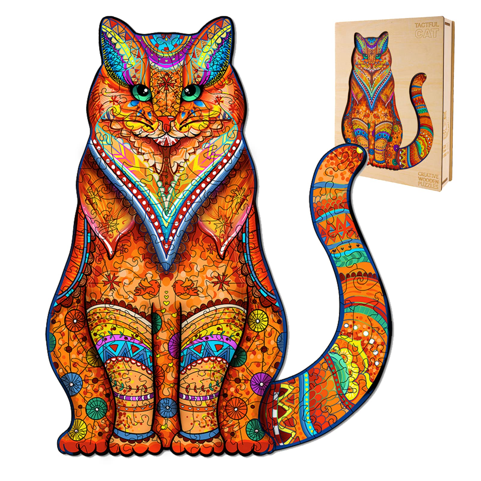 Cat Wooden Jigsaw Puzzles for Adults and Kids, Souhoney Fun Gift for Family and Friends, Unique Laser Cut Whimsy Pieces, Real Wood Animal Shaped Puzzle, Family Games Play Collection 173 PCS