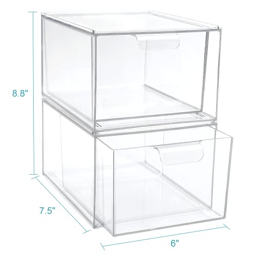Vtopmart 4 Pack Stackable Makeup Organizer Storage Drawers, Acrylic Bathroom Organizers,Clear Plastic Storage Bins For Vanity, Undersink, Kitchen Cabinets, Pantry, Home Organization and Storage