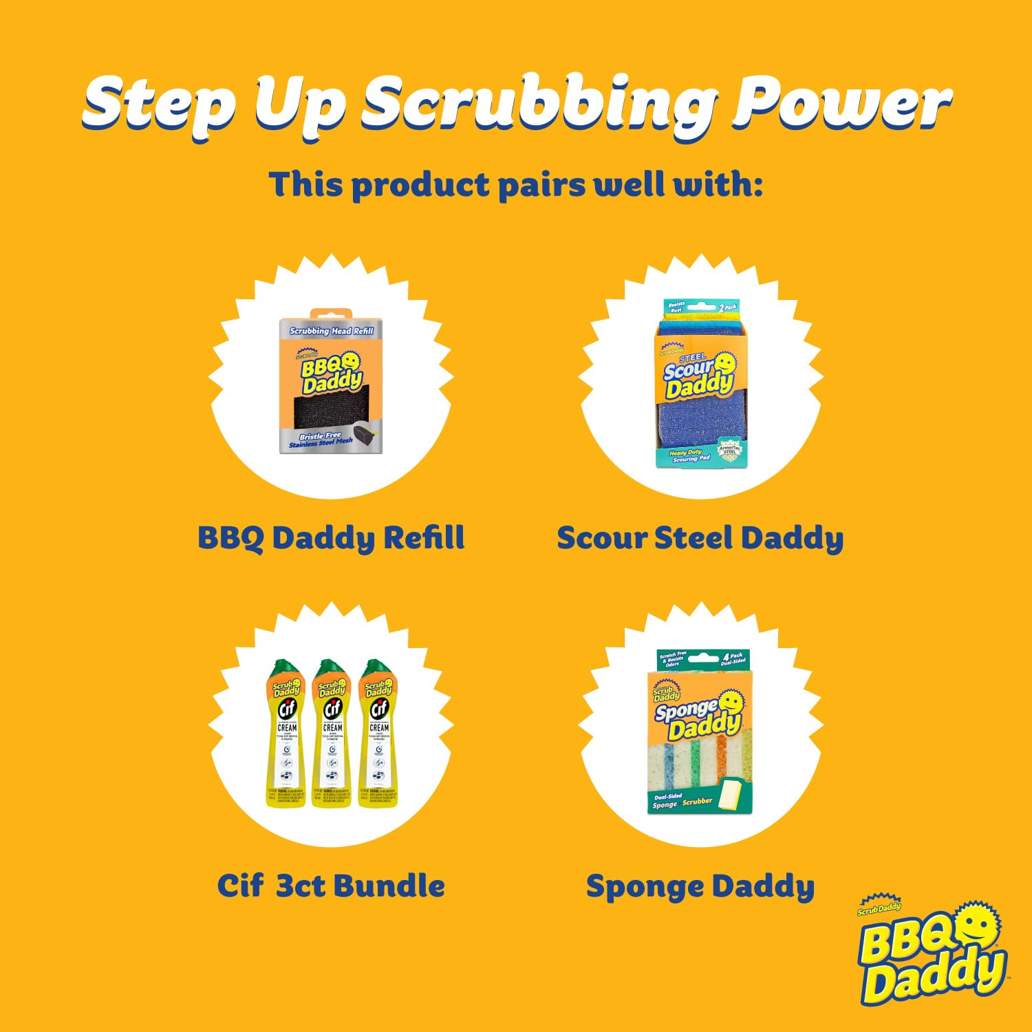 Scrub Daddy BBQ Daddy Grill Brush - Bristle Free Steam Cleaning Scrubber with ArmorTec Steel Mesh - Replaceable Head Cleaning Brush + Scraper for Grill Grates (1 Count)