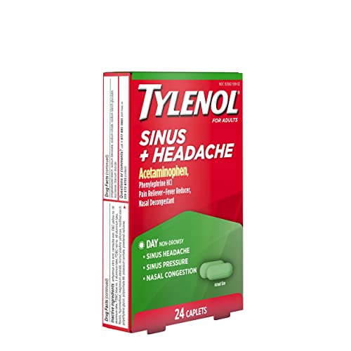 Tylenol Sinus + Headache Daytime Non-Drowsy Relief Caplets, Acetaminophen 325mg, Nasal Decongestant for Sinus Pressure, Headache & Nasal Congestion Relief, 24 ct