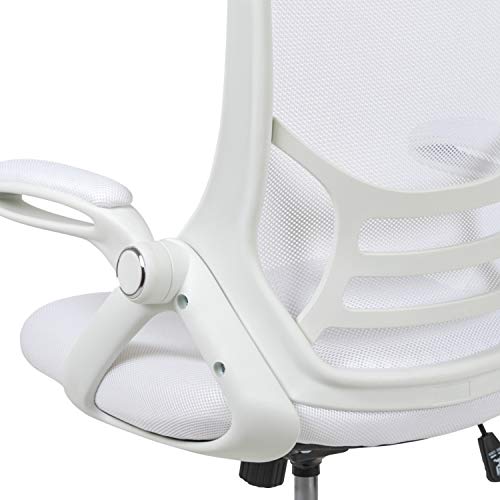 Flash Furniture High Back White Mesh Ergonomic Swivel Office Chair with White Frame and Flip-up Arms 26.5D x 26.5W x 44H in