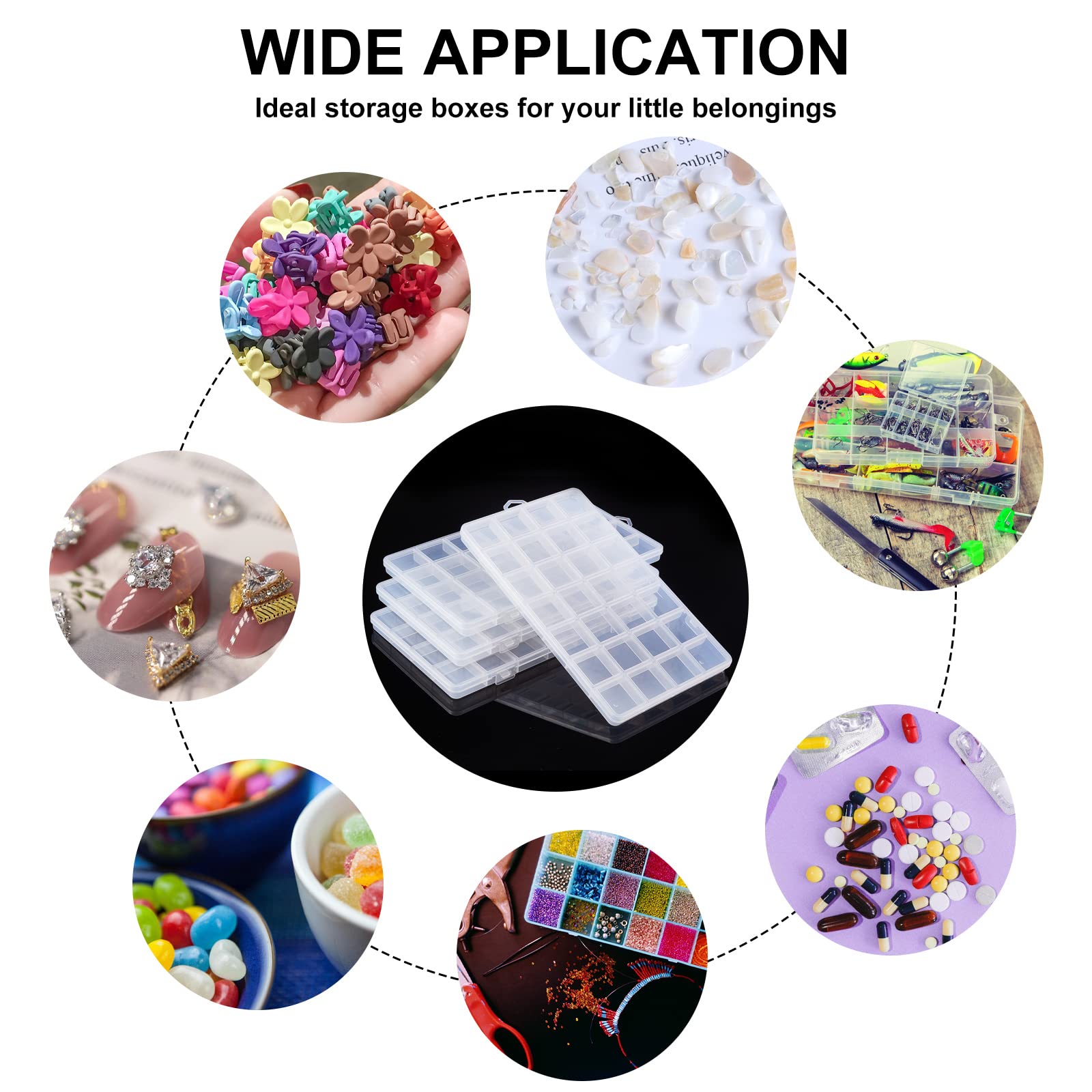 SUPERFINDINGS 4 Pack 28 Grids Organizer Box 22.5x13.3cm Transparent Plastic Organizers Storage Box Clear Washi Tape Organizer for Nail Art Small Findings Parts Rhinestones,Compartment: 3x3cm