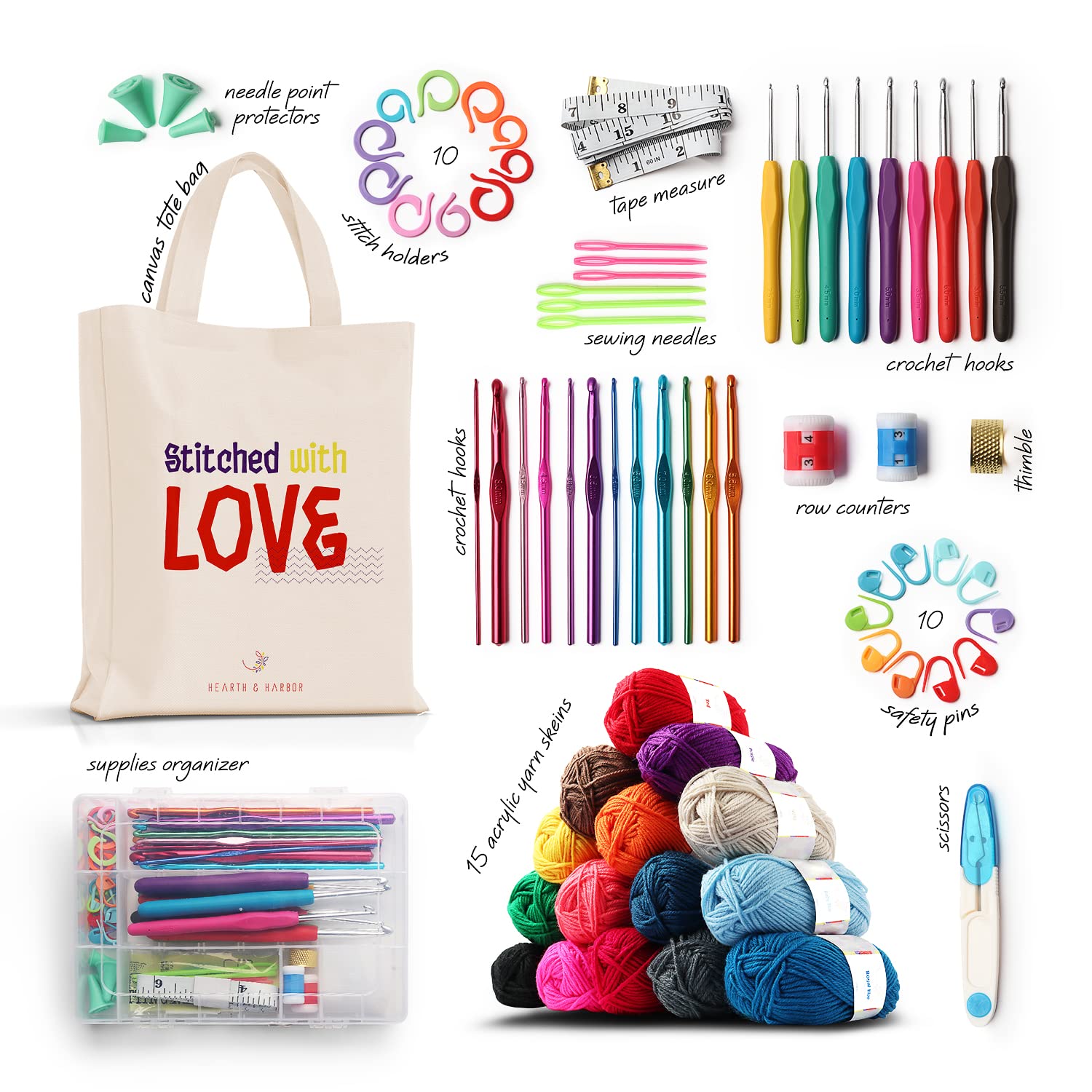 73 Piece Crochet Kit with Crochet Hooks Yarn Set - Premium Bundle Includes Yarn Balls, Needles, Accessories Kit, Canvas Tote Bag and Lot More - Starter Pack for Kids Adults – Beginner, Professionals.