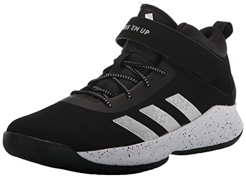 adidas Cross Em Up 5 Basketball Shoe, Black/Silver Metallic/White, 3 Wide US Unisex Little_Kid