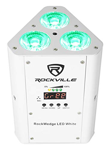 6 Rockville RockWedge LED RGBWA+UV Rechargeable Wireless DMX White Par Up-Lights