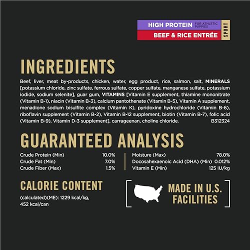 Purina Pro Plan Sport High Protein Puppy Food Beef & Rice Wet Formula - (Pack of 12) 13 oz. Cans