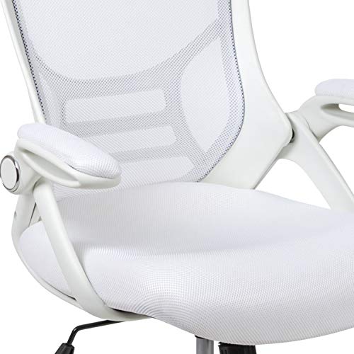 Flash Furniture High Back White Mesh Ergonomic Swivel Office Chair with White Frame and Flip-up Arms 26.5D x 26.5W x 44H in