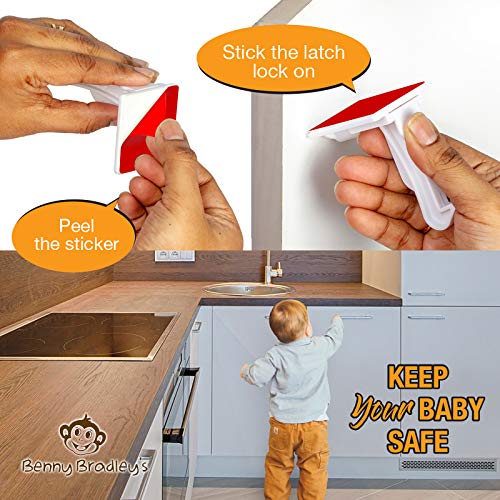 Upgraded Invisible Baby Proofing Cabinet Latch Locks (10 Pack) - No Drilling or Tools Required for Installation, Works with Most Cabinets and Drawers, Works with Countertop Overhangs, Highly Secure