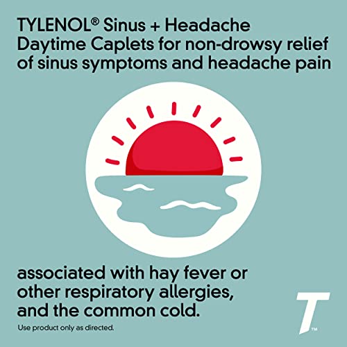 Tylenol Sinus + Headache Daytime Non-Drowsy Relief Caplets, Acetaminophen 325mg, Nasal Decongestant for Sinus Pressure, Headache & Nasal Congestion Relief, 24 ct