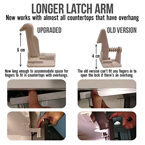Upgraded Invisible Baby Proofing Cabinet Latch Locks (10 Pack) - No Drilling or Tools Required for Installation, Works with Most Cabinets and Drawers, Works with Countertop Overhangs, Highly Secure