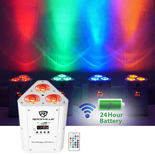 6 Rockville RockWedge LED RGBWA+UV Rechargeable Wireless DMX White Par Up-Lights