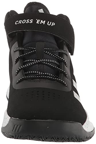 adidas Cross Em Up 5 Basketball Shoe, Black/Silver Metallic/White, 3 Wide US Unisex Little_Kid