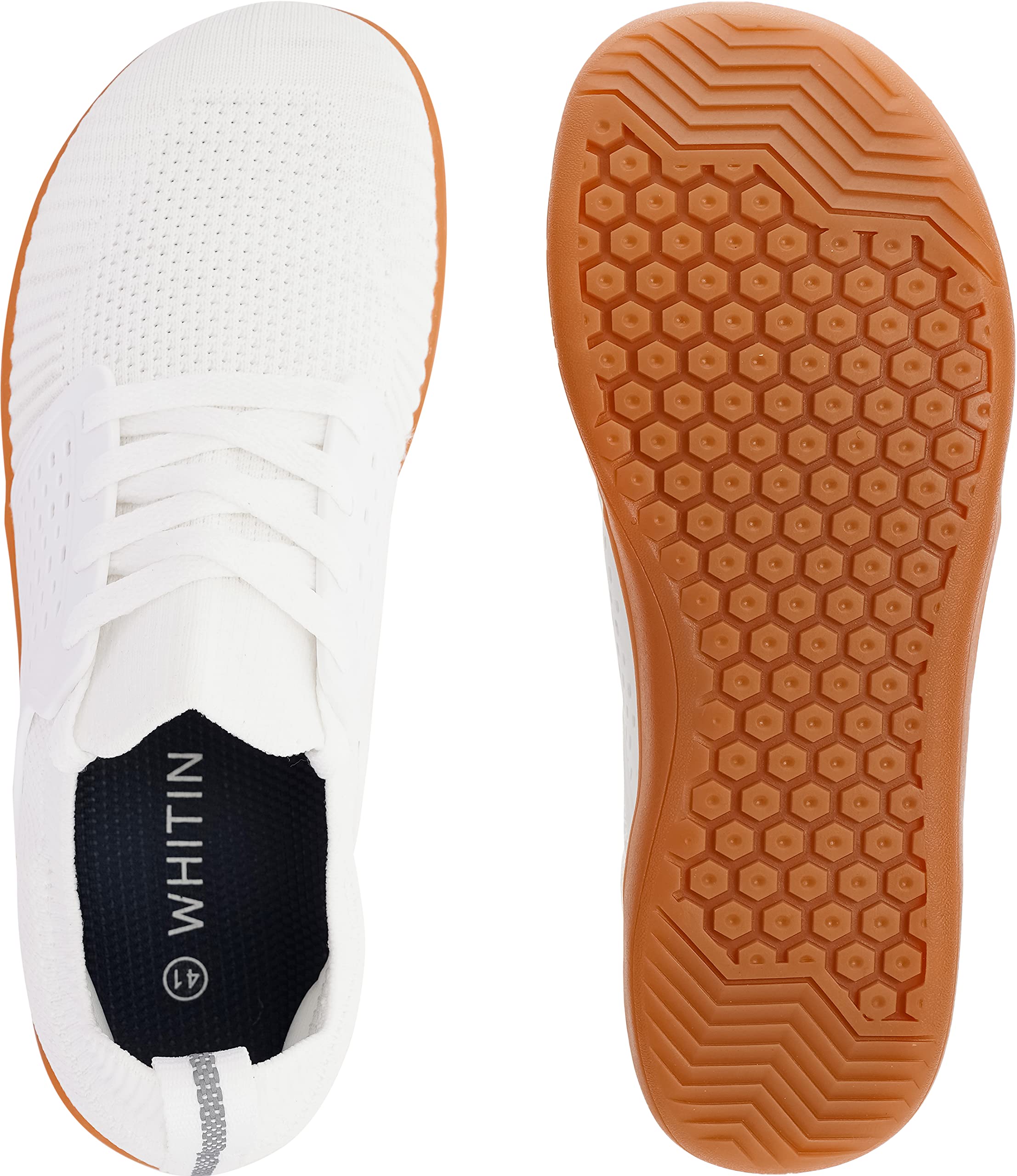 WHITIN Women's Minimalist Barefoot Low Zero Drop Shoes Female Sneakers Width Ladies Size 9 Wide Toe Box Trail Running Wider Tennis White/Gum 40