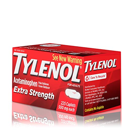 Tylenol Extra Strength Caplets with 500 mg Acetaminophen, Pain Reliever & Fever Reducer, For Headache, Backache & Menstrual Pain Relief, 225 ct