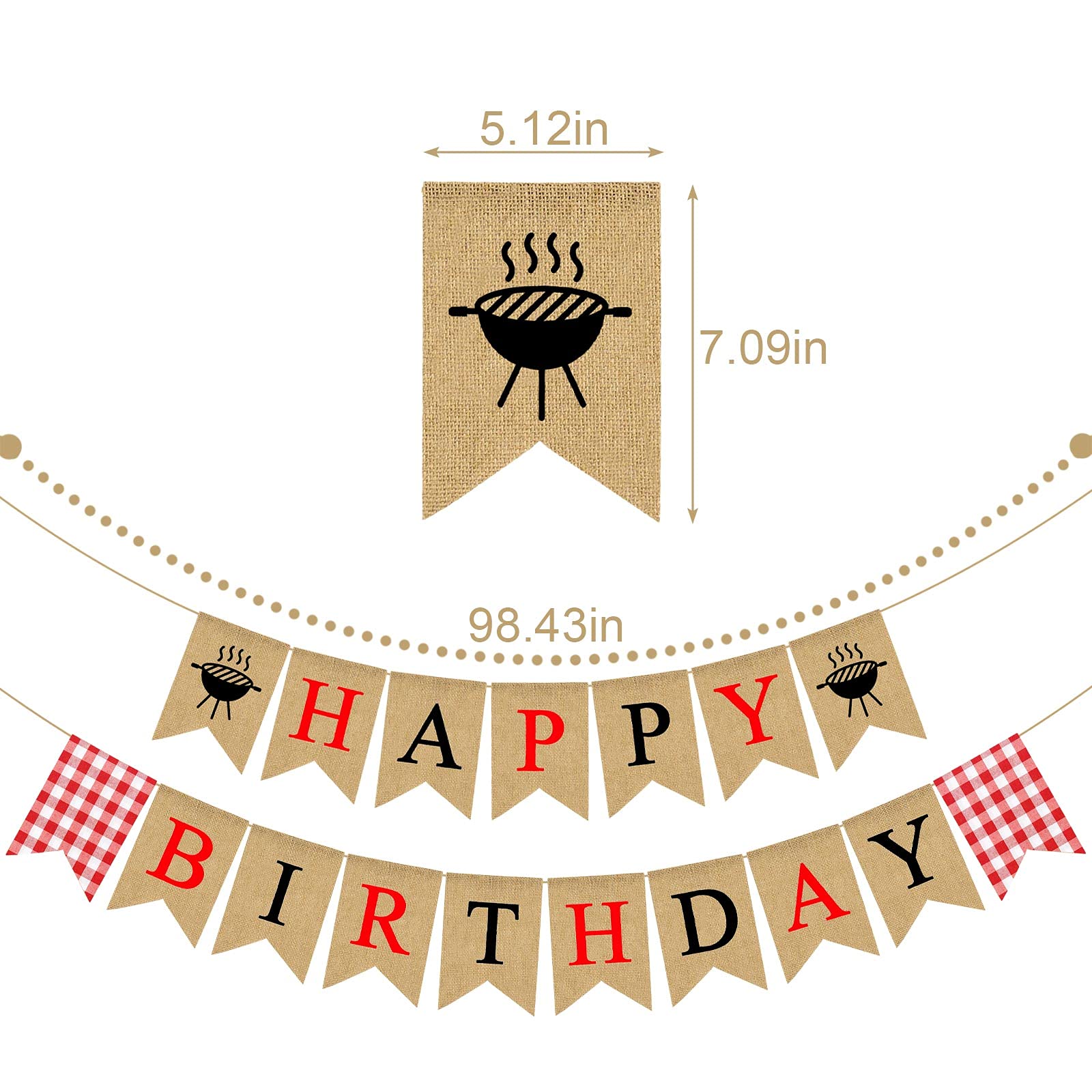 Pudodo Jute Burlap Happy Birthday Banner with Grill BBQ Theme Barbecue Party Decoration