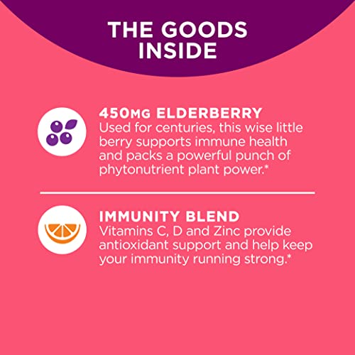 OLLY Extra Strength Elderberry Gummies, Immune Support, 450mg Elderberry, Vitamin C, D and Zinc, Berry - 60 Count
