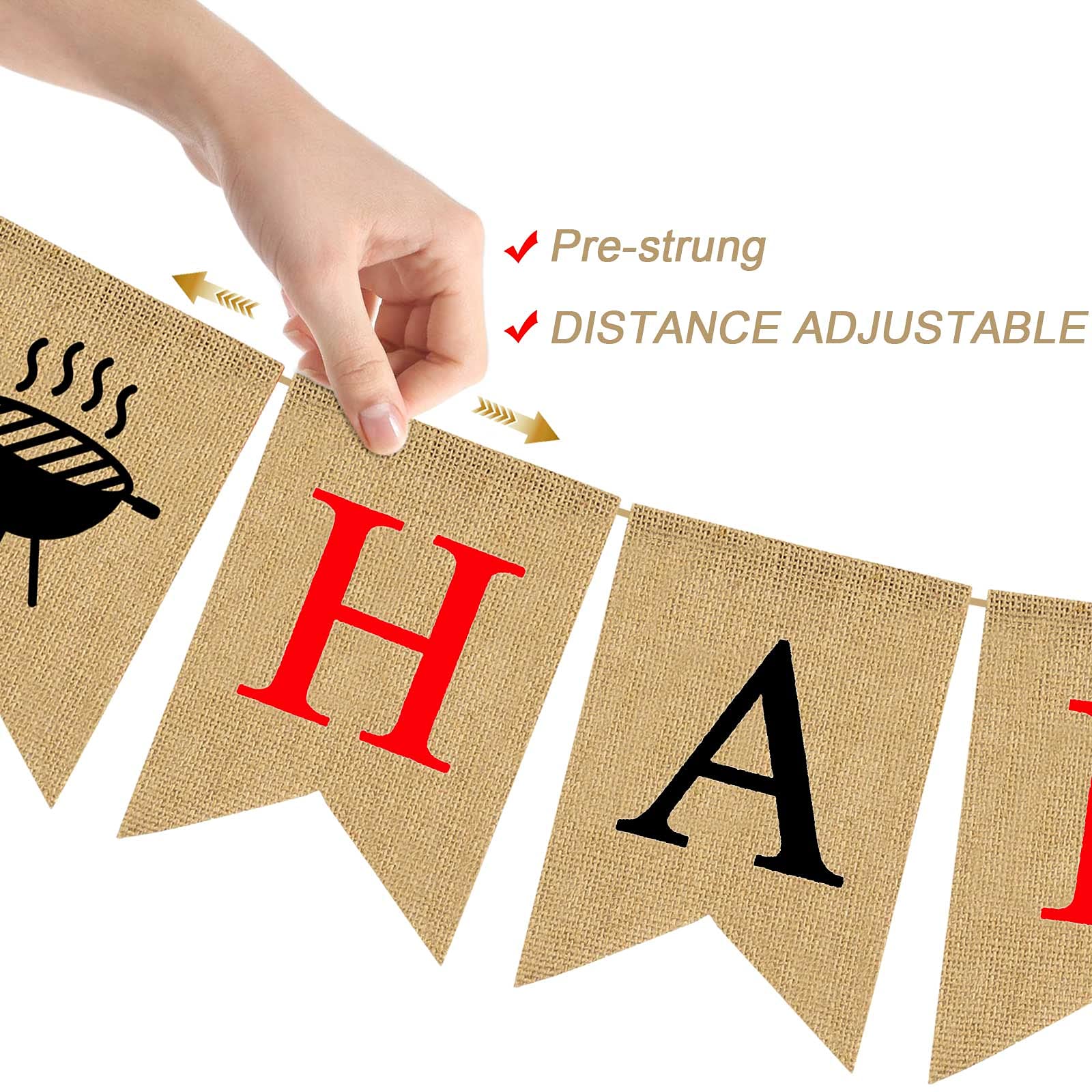 Pudodo Jute Burlap Happy Birthday Banner with Grill BBQ Theme Barbecue Party Decoration