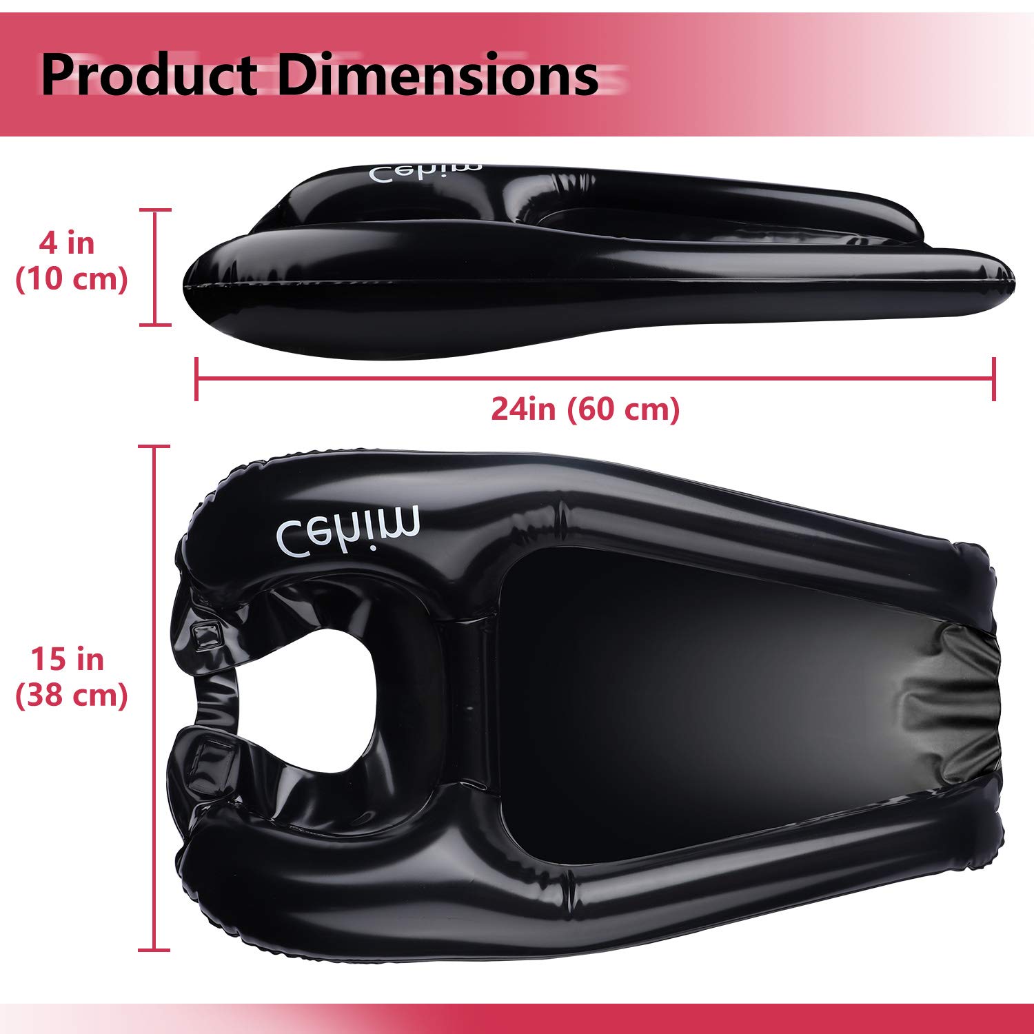 Cehim Inflatable Shampoo Basin - Portable Shampoo Bowl, Hair Washing Basin for Bedridden, Disabled,Injured, Hair Wash Tub for Dreadlocks and at Home Sink Washing (Black, Medium)