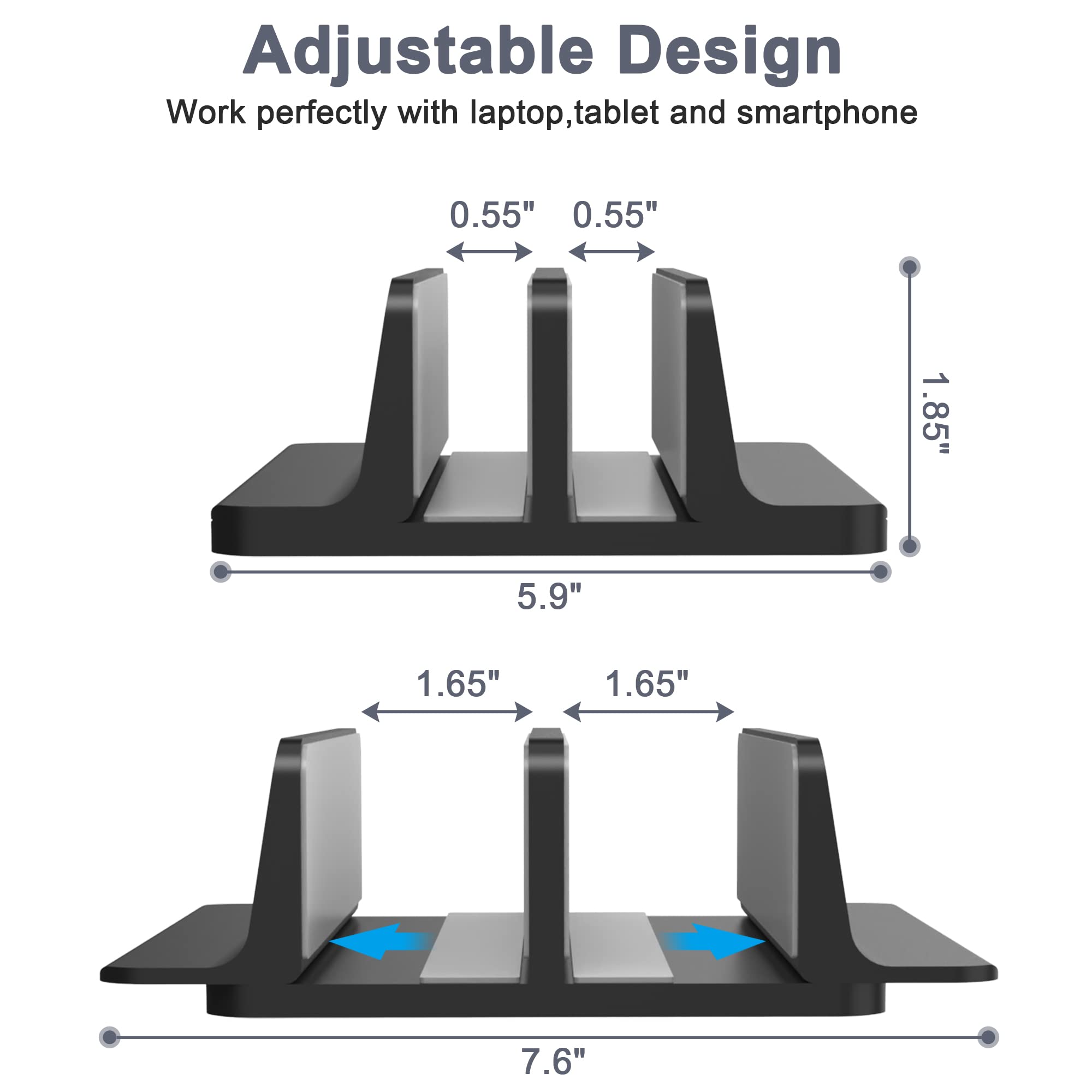 S SKSTYLE Vertical Laptop Stand Holder, Desktop Aluminum MacBook Stand with Adjustable Dock Size(2 Slots), Fits All MacBook, Surface, Chromebook and Gaming Laptops (Up to 17.3 inches), Black