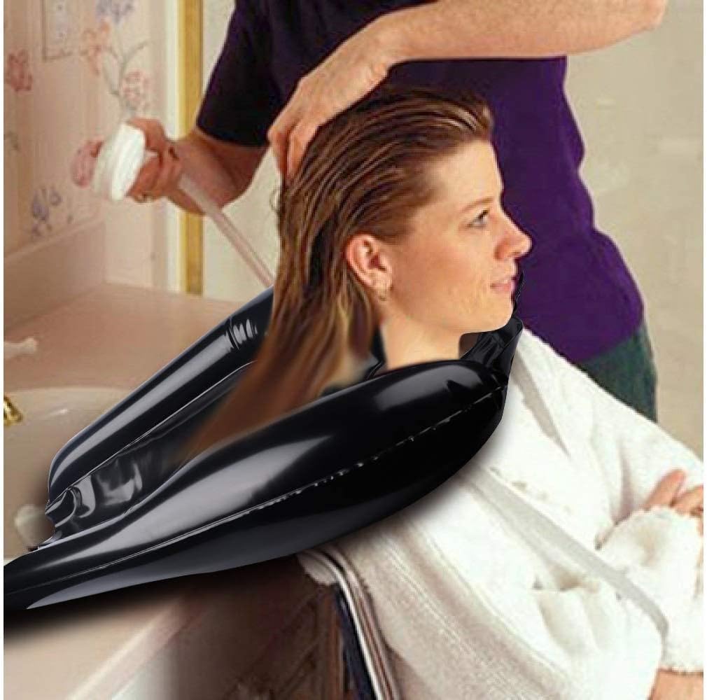 Cehim Inflatable Shampoo Basin - Portable Shampoo Bowl, Hair Washing Basin for Bedridden, Disabled,Injured, Hair Wash Tub for Dreadlocks and at Home Sink Washing (Black, Medium)