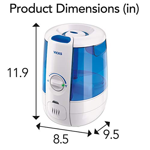 Vicks Filter-Free CoolRelief Cool Mist Humidifier, Medium Room, 1.2 Gallon Tank – Visible, Medicated Ultrasonic Humidifier for Baby, Kids and Adults, Works With Vicks VapoPads and Vicks VapoSteam